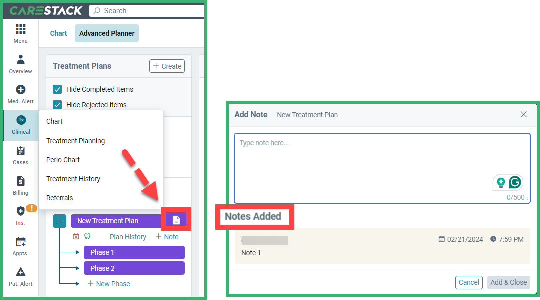 Add Note to Treatment Plan and View Plan History – CareStack: User Resource Center