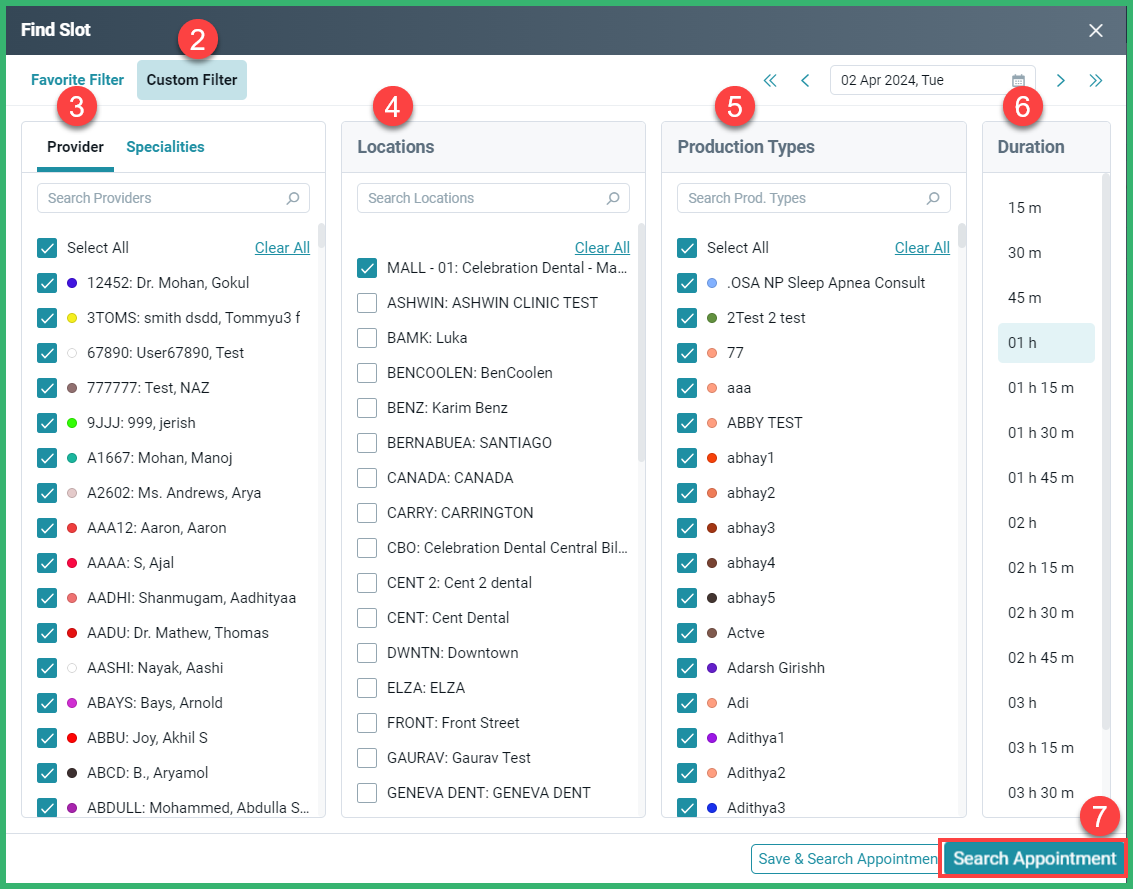 Book Family Appointments using Custom Filters via Find Slot – CareStack: User Resource Center