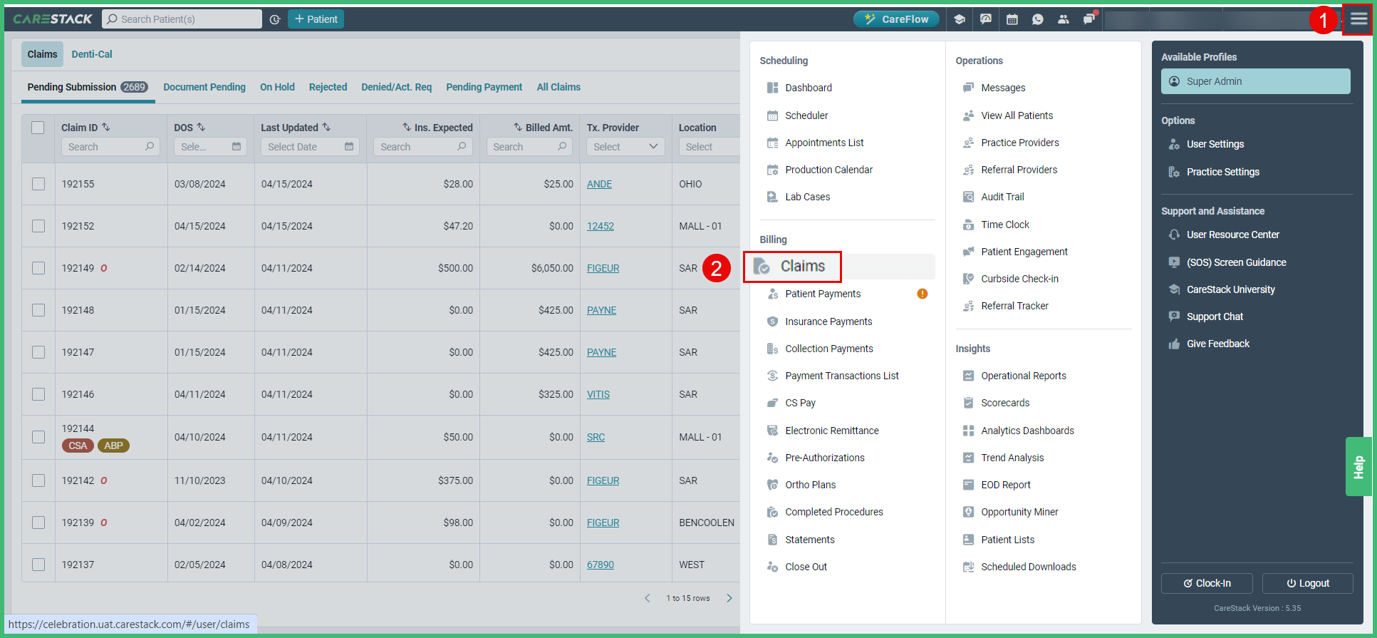 Manage Pending Claims – CareStack: User Resource Center