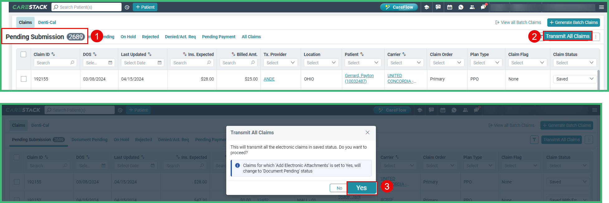 Manage Pending Claims – CareStack: User Resource Center