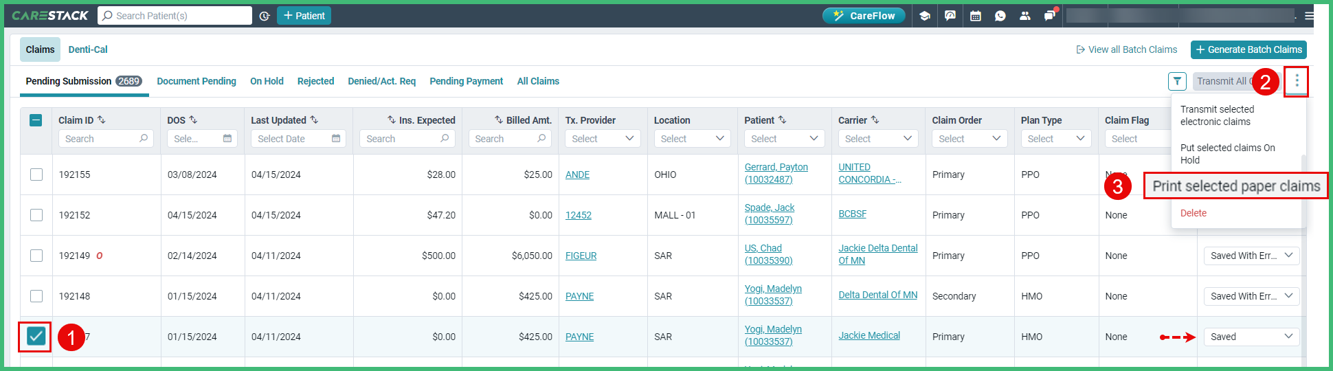 Manage Pending Claims – CareStack: User Resource Center