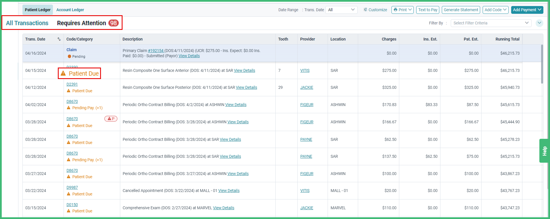 Ledger Transactions and Extended Features – CareStack: User Resource Center