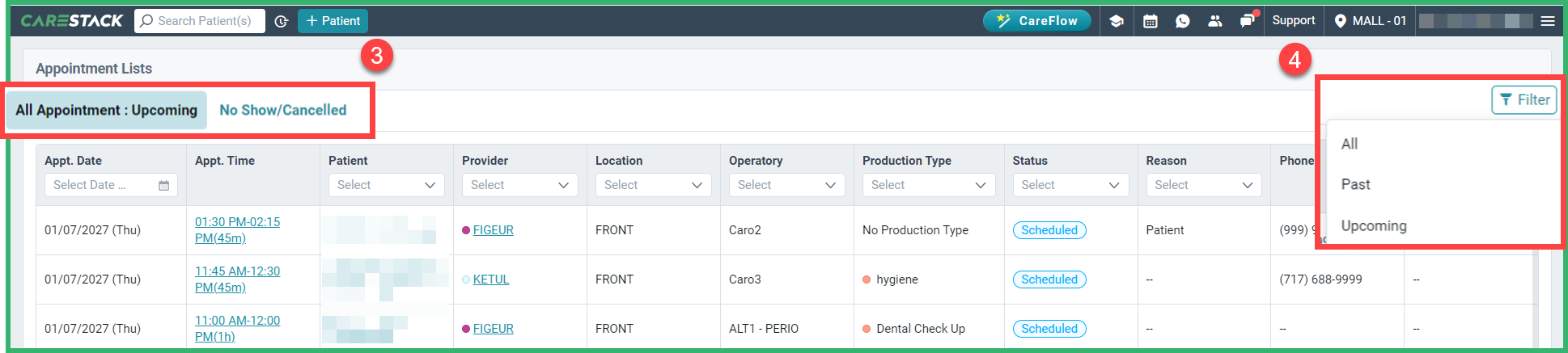 An Overview of Patient Appointments Lists – CareStack: User Resource Center