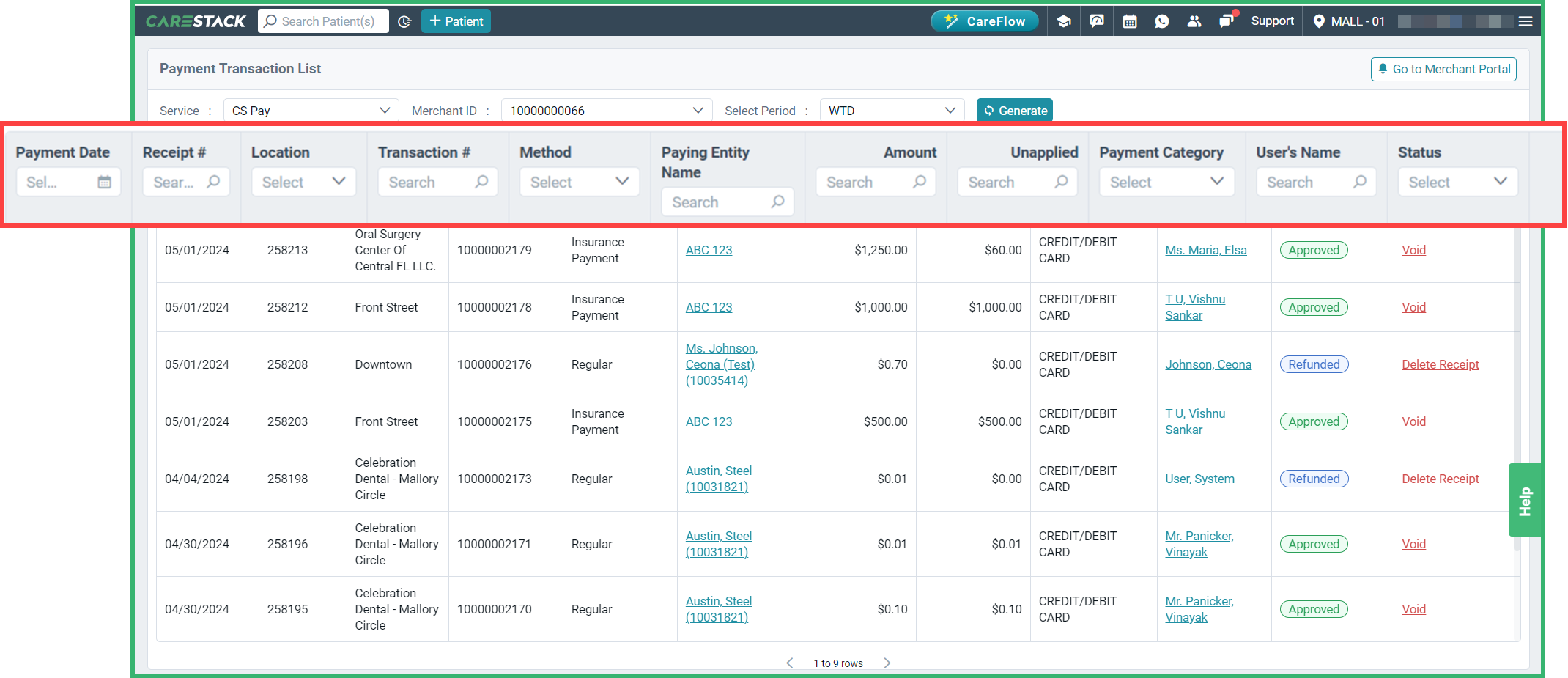 An Overview of Payment Transactions List – CareStack: User Resource Center
