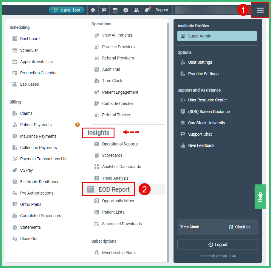 Generate End of Day (EOD) Report – CareStack: User Resource Center