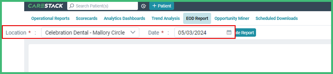 Generate End of Day (EOD) Report – CareStack: User Resource Center