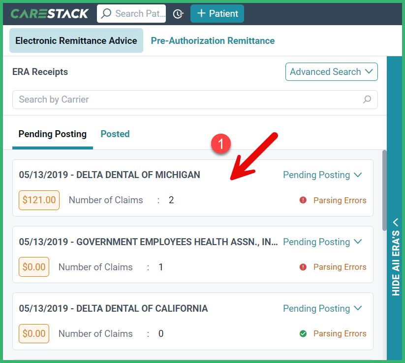 Manage Electronic Remittances or ERAs – CareStack: User Resource Center