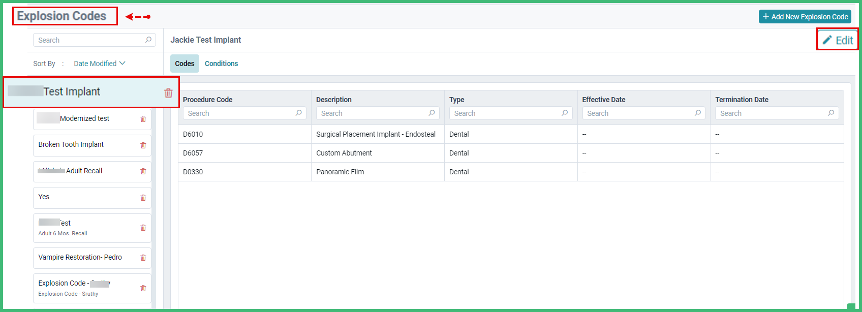 Add or Edit Explosion Codes – CareStack: User Resource Center