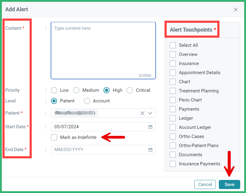 Create and Edit Patient Alerts – CareStack: User Resource Center