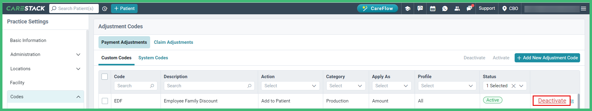Create New Adjustment Codes – CareStack: User Resource Center