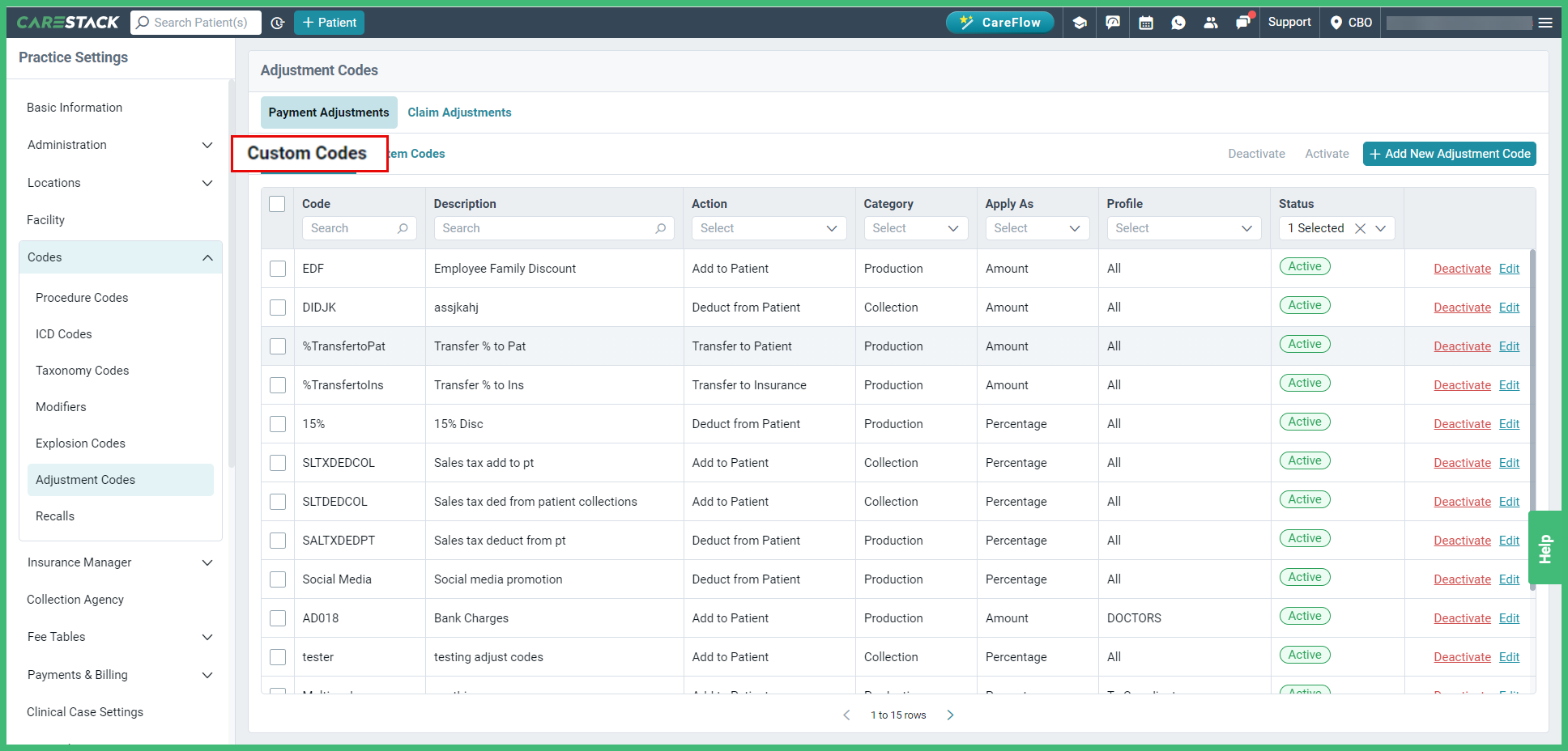 Create New Adjustment Codes – CareStack: User Resource Center
