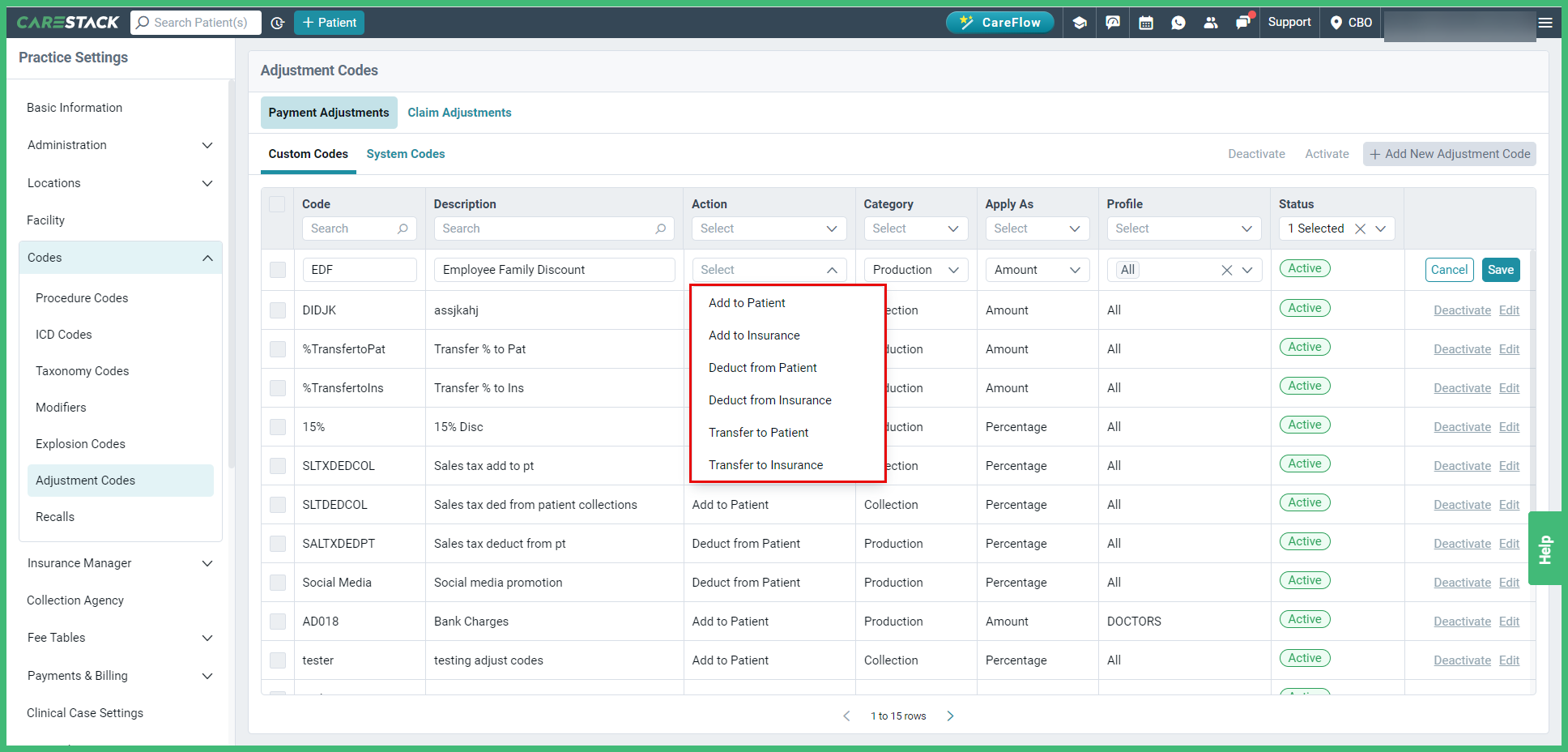 Create New Adjustment Codes – CareStack: User Resource Center