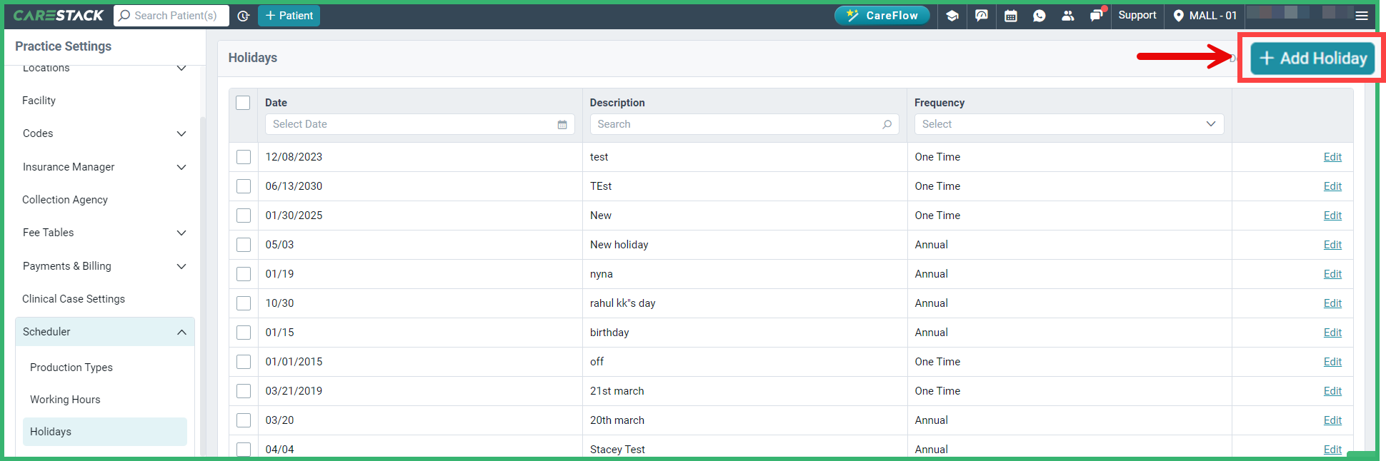 Set Up Holidays on the Scheduler – CareStack: User Resource Center