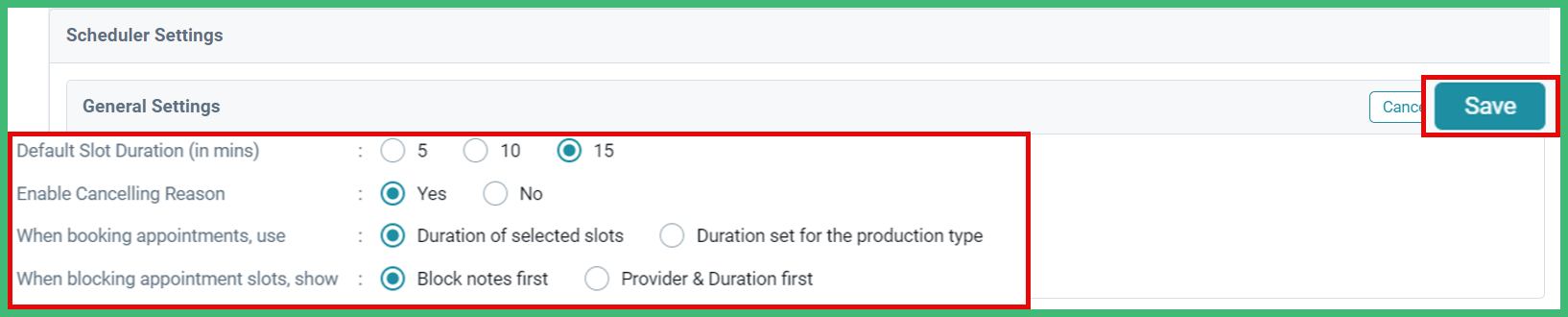 Configure Scheduler Settings – CareStack: User Resource Center