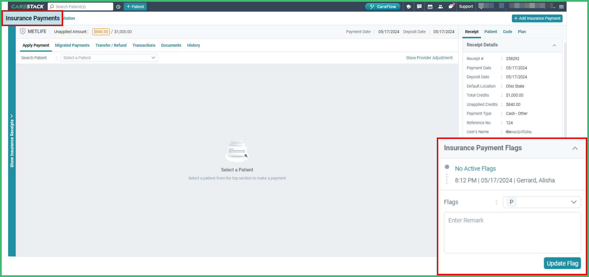 Create New Insurance Payment Flags – CareStack: User Resource Center
