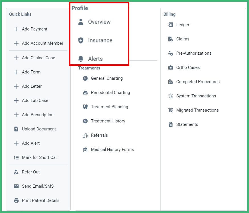 Explore the Patient Menu – CareStack: User Resource Center