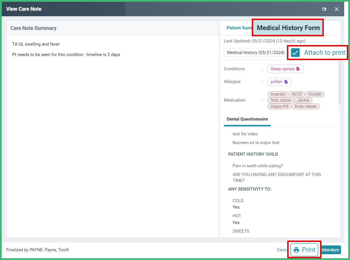 Print your Care Notes With Med. Hx Form – CareStack: User Resource Center