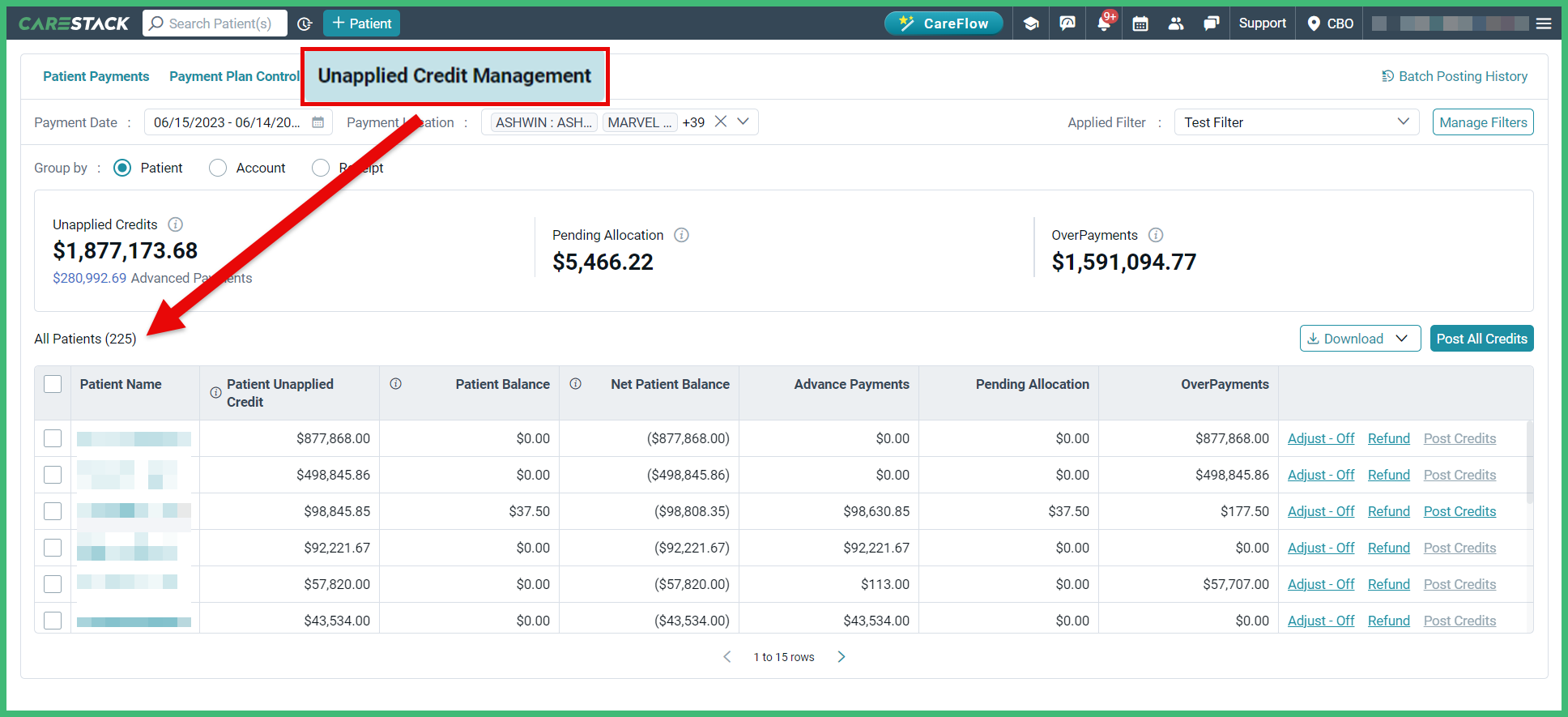 Overview of Unapplied Credit Management – CareStack: User Resource Center