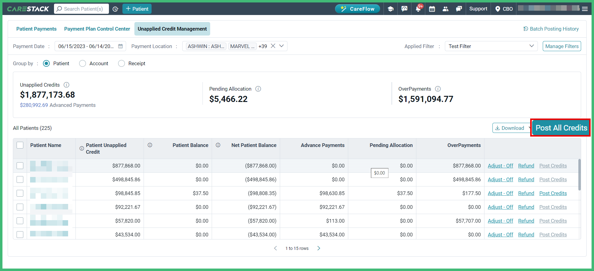 Overview of Unapplied Credit Management – CareStack: User Resource Center