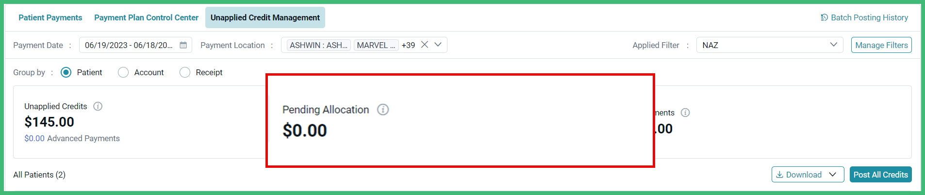 Overview of Unapplied Credit Management – CareStack: User Resource Center
