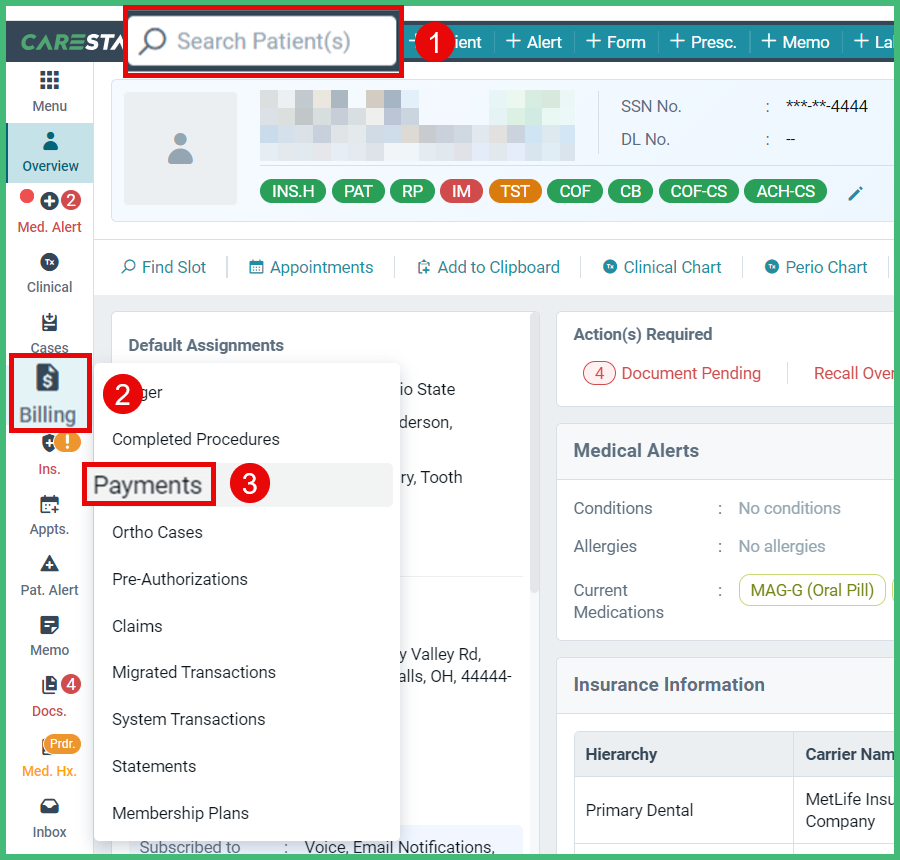 Explore Additional Actions on Patient Payments Slide-Out – CareStack: User Resource Center