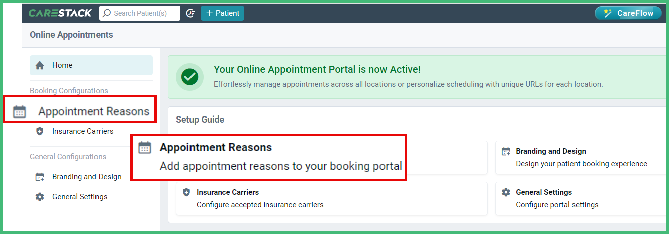 Manage Online Appointment Portal – CareStack: User Resource Center