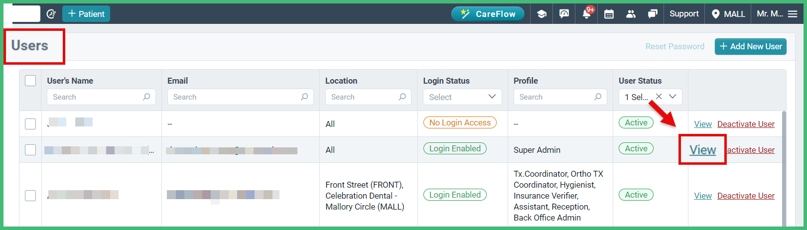 Manage All Users – CareStack: User Resource Center