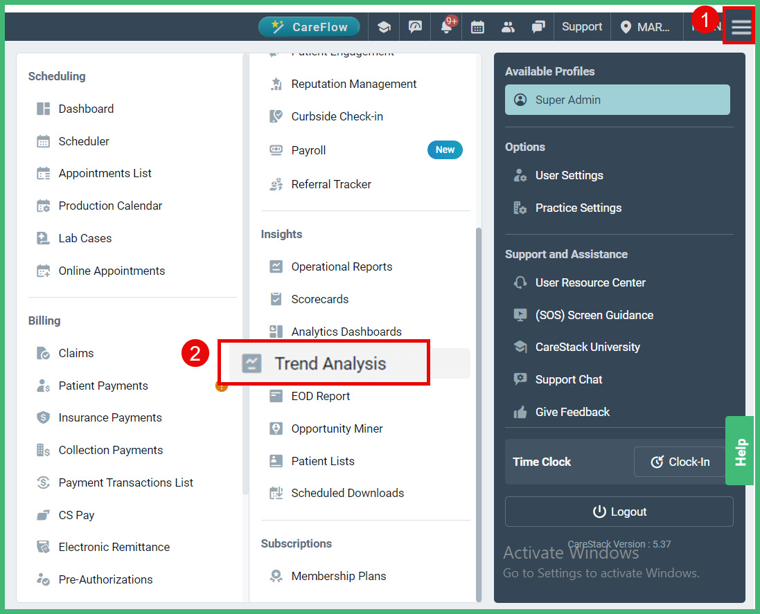 Trend Analysis Dashboard – CareStack: User Resource Center