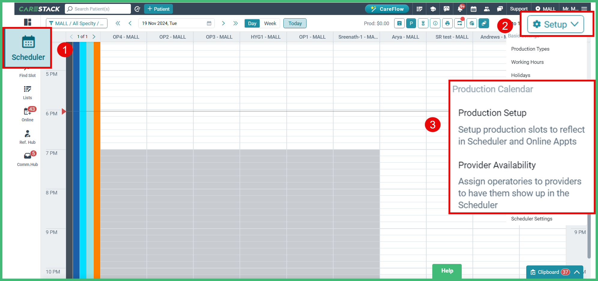 Configure Production Setup in Production Calendar – CareStack: User Resource Center