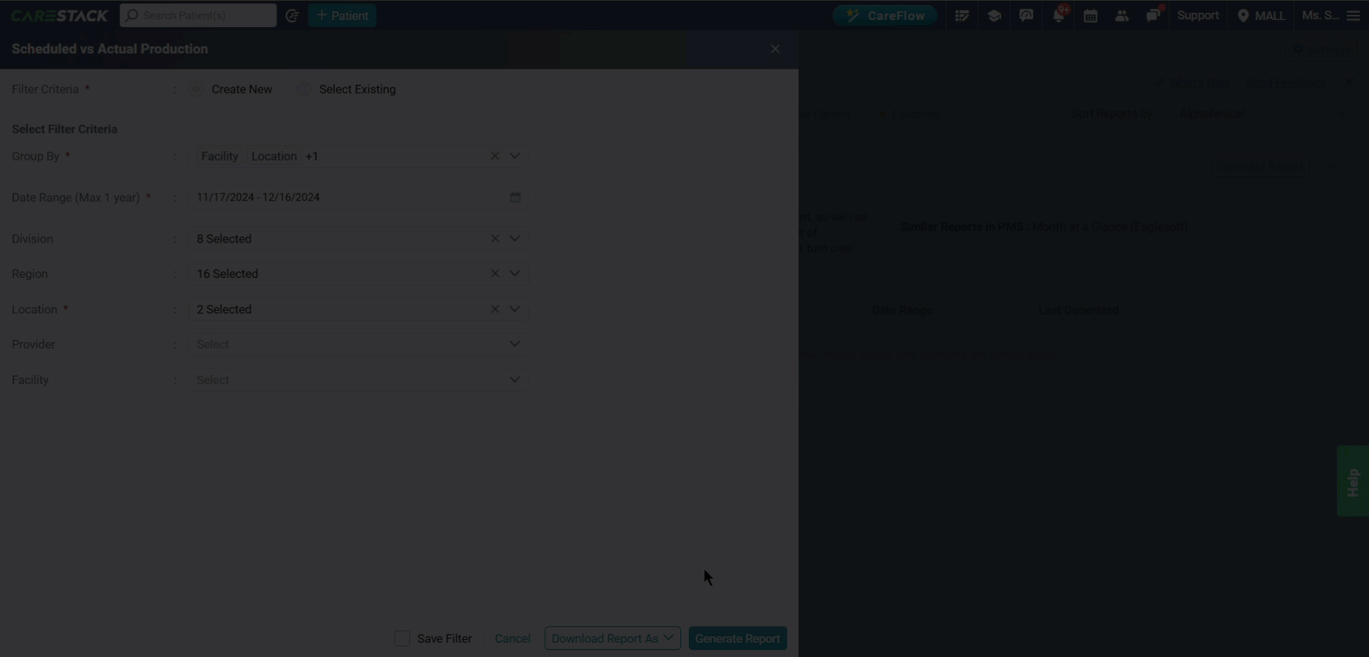 Generate Scheduled vs Actual Production Report – CareStack: User Resource Center
