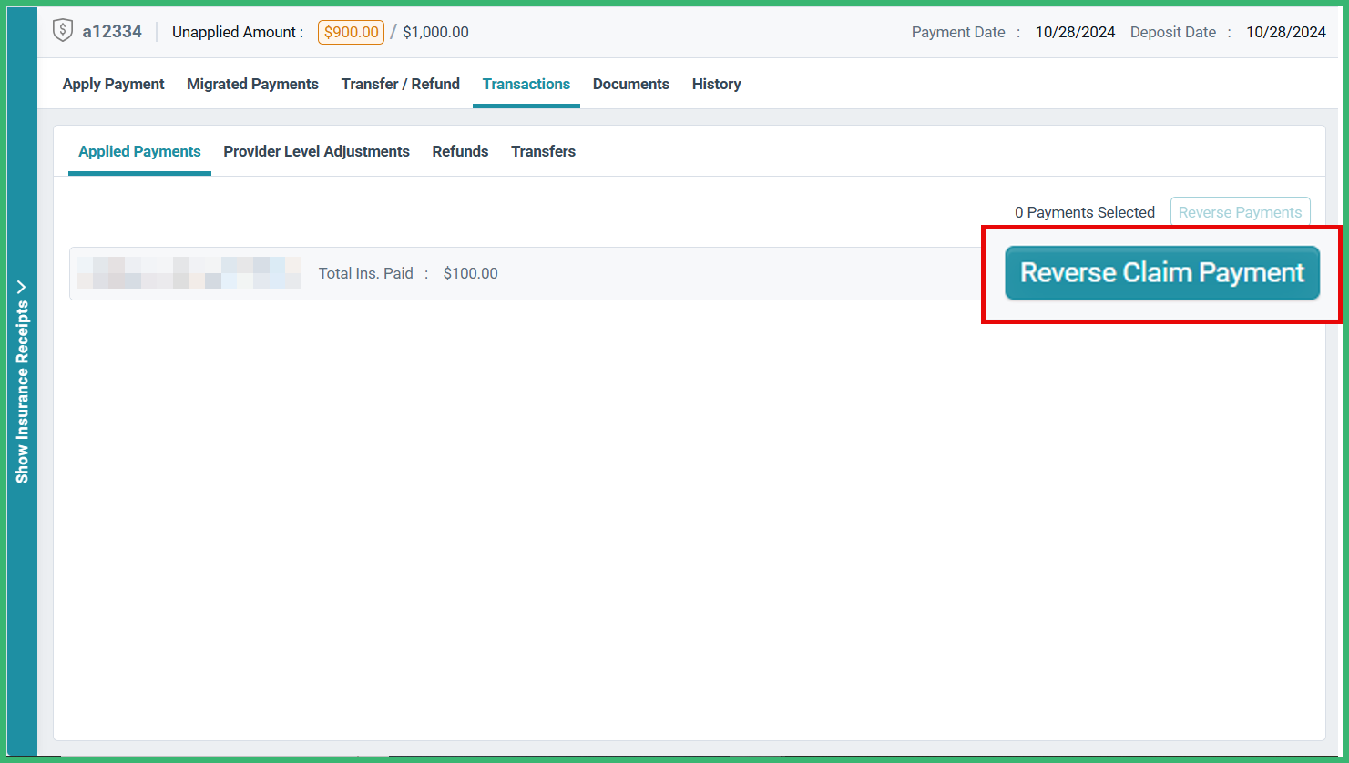 Insurance Payment Posting: Reverse Claim Transactions – CareStack: User ...
