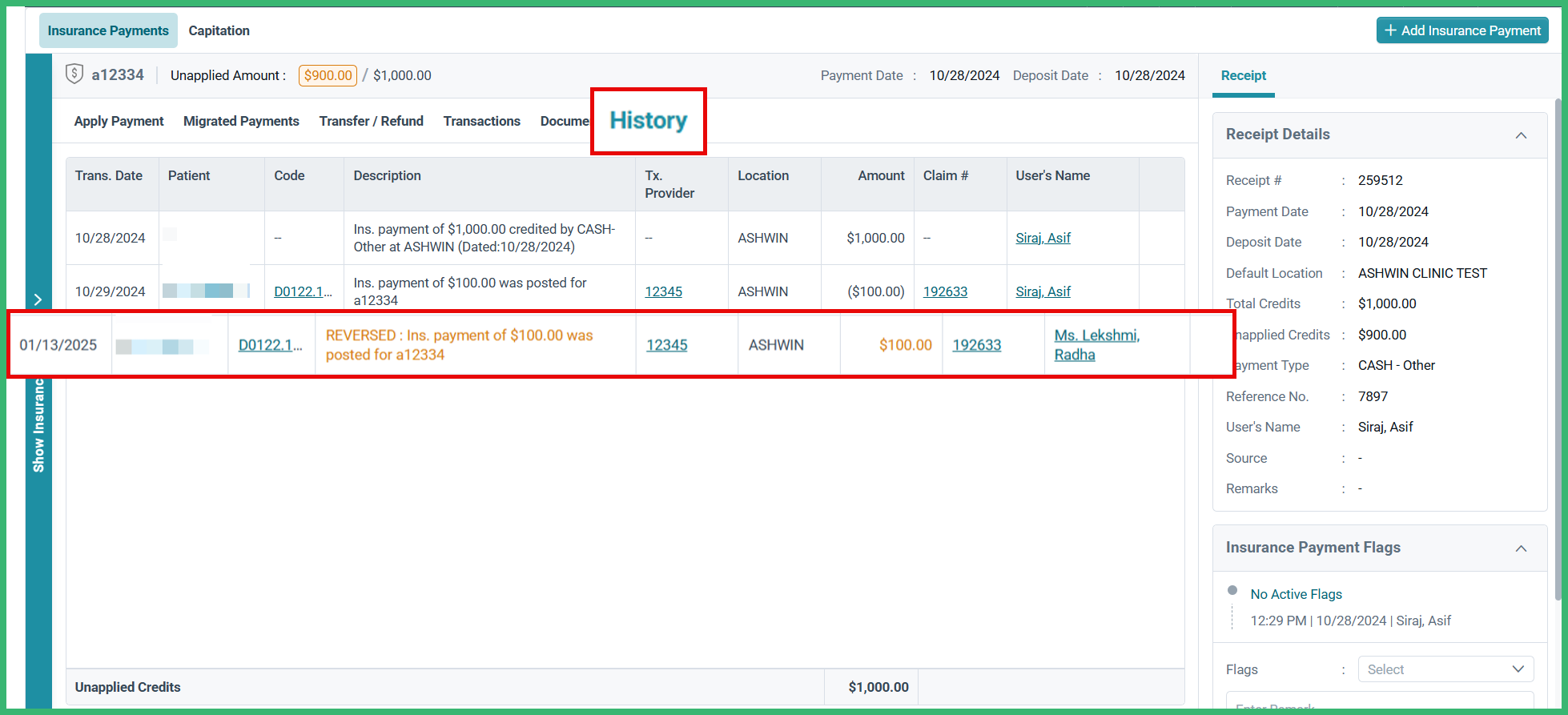 Insurance Payment Posting: Reverse Claim Transactions – CareStack: User ...