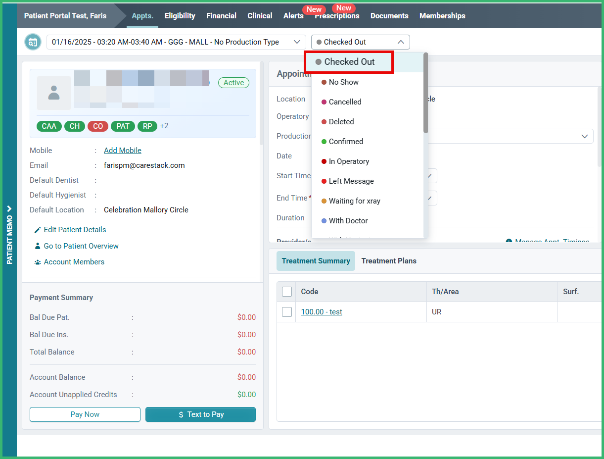 Check Out Appointments in CareStack – CareStack: User Resource Center