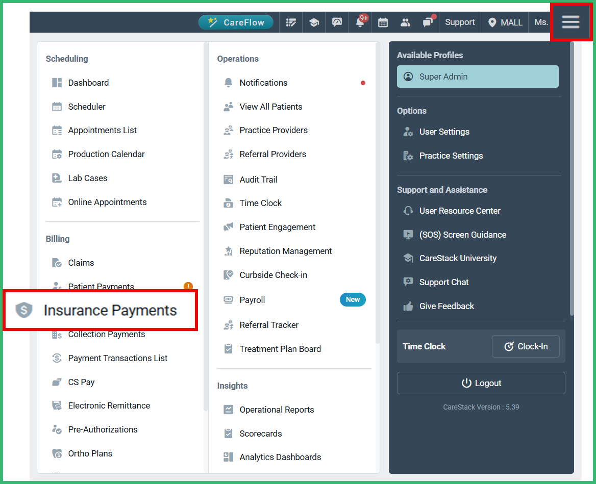 Add an Insurance Payment Receipt – CareStack: User Resource Center