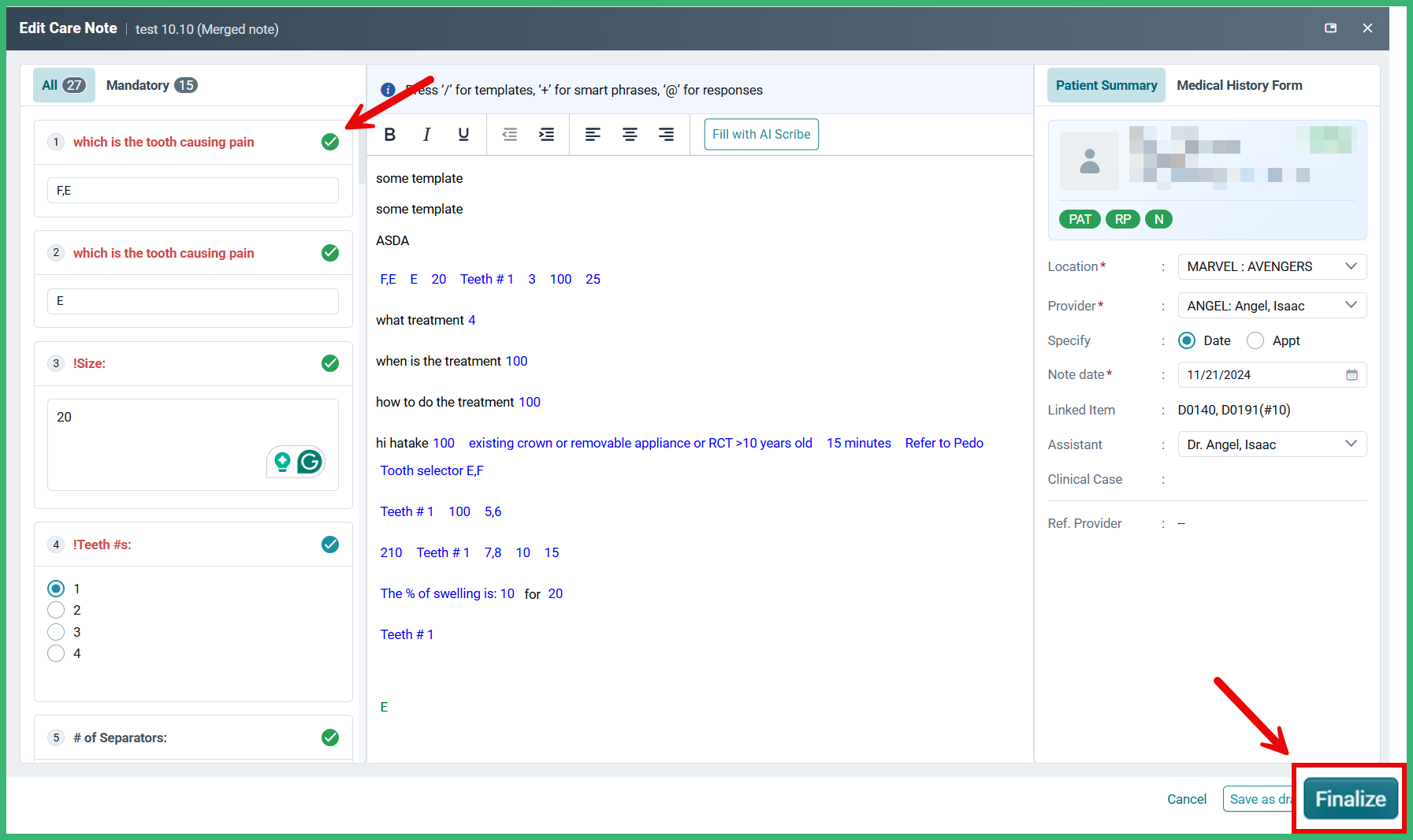 Actions on Care Notes Before or After Code Completion – CareStack: User ...