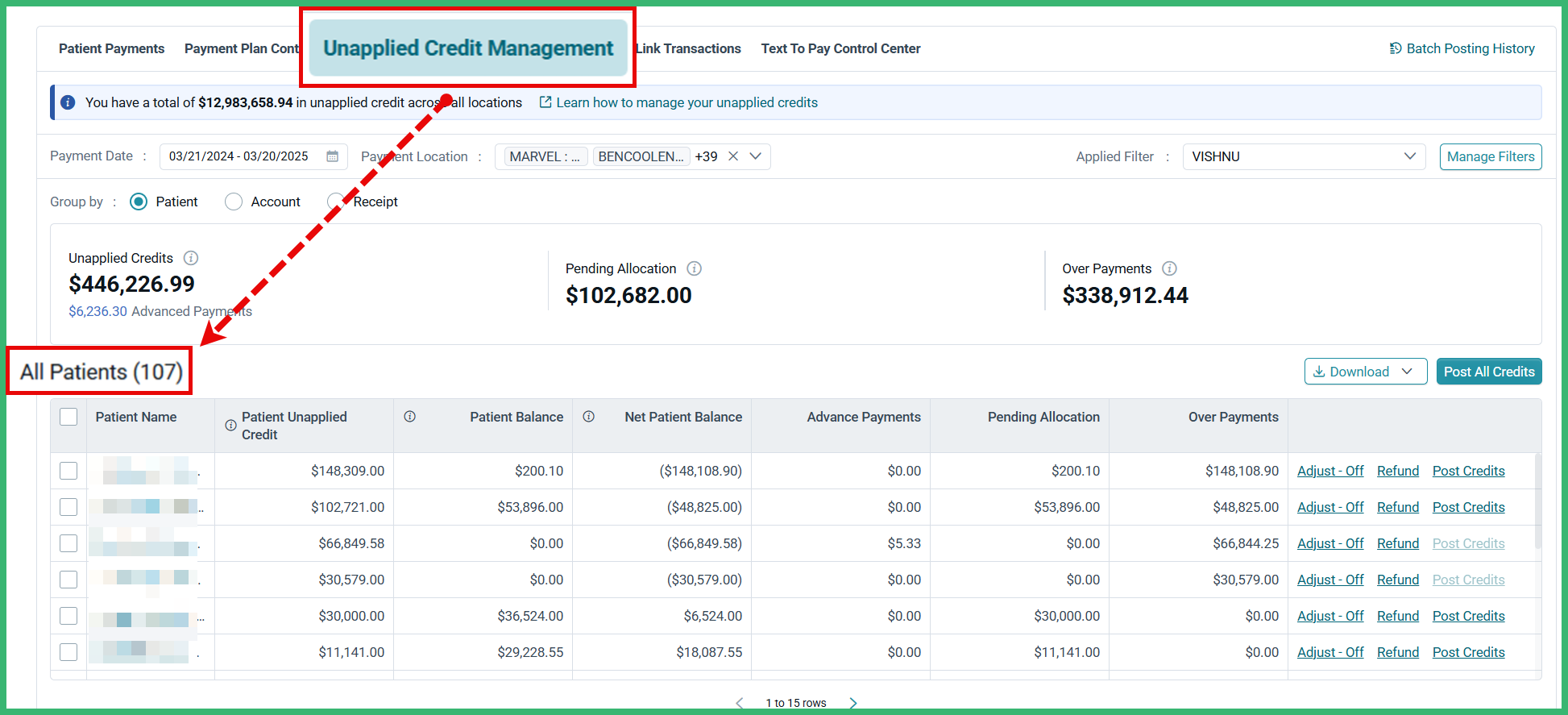 Overview of Unapplied Credit Management – CareStack: User Resource Center