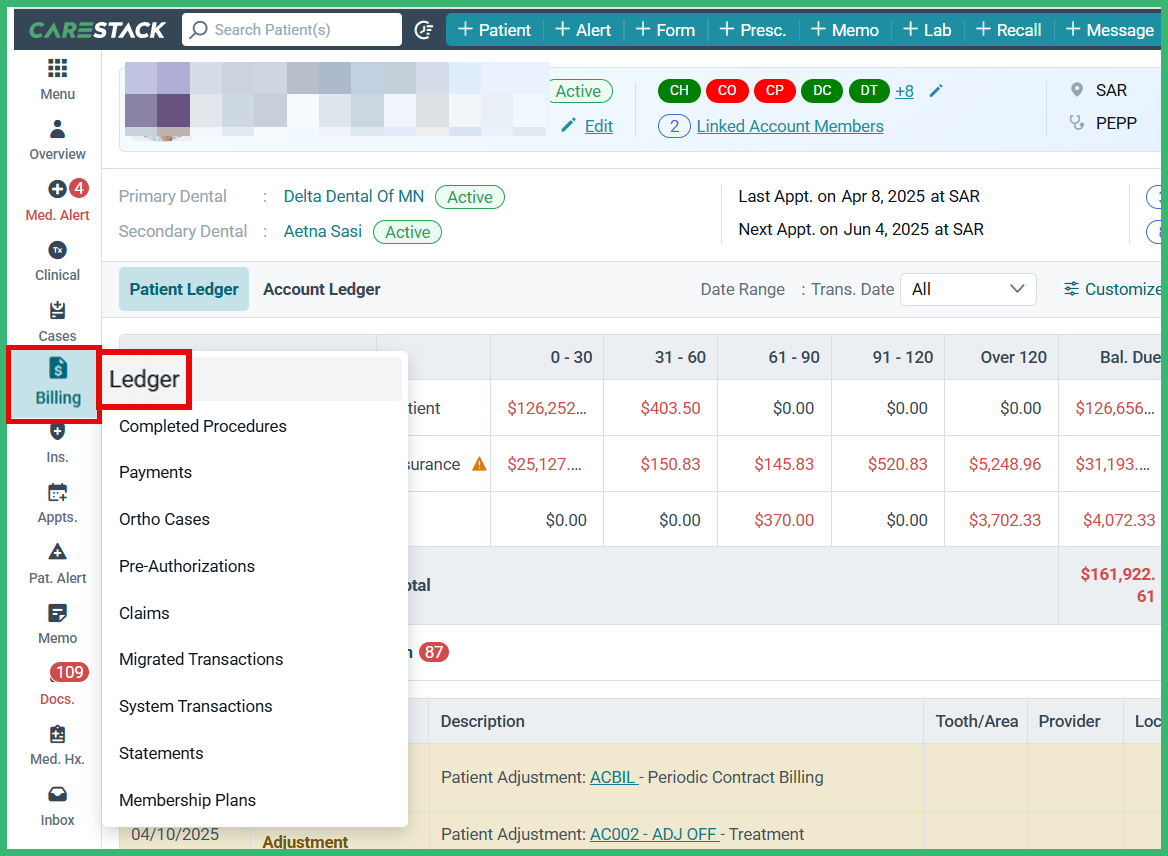 All About the Ledger's Customizable Features – CareStack: User Resource ...
