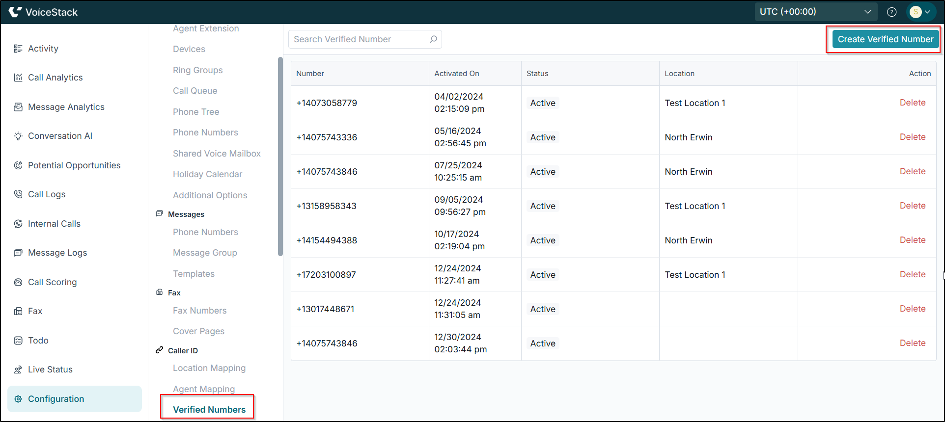 VoiceStack Admin App:Configuration:Verified Numbers – CareStack: User Resource Center