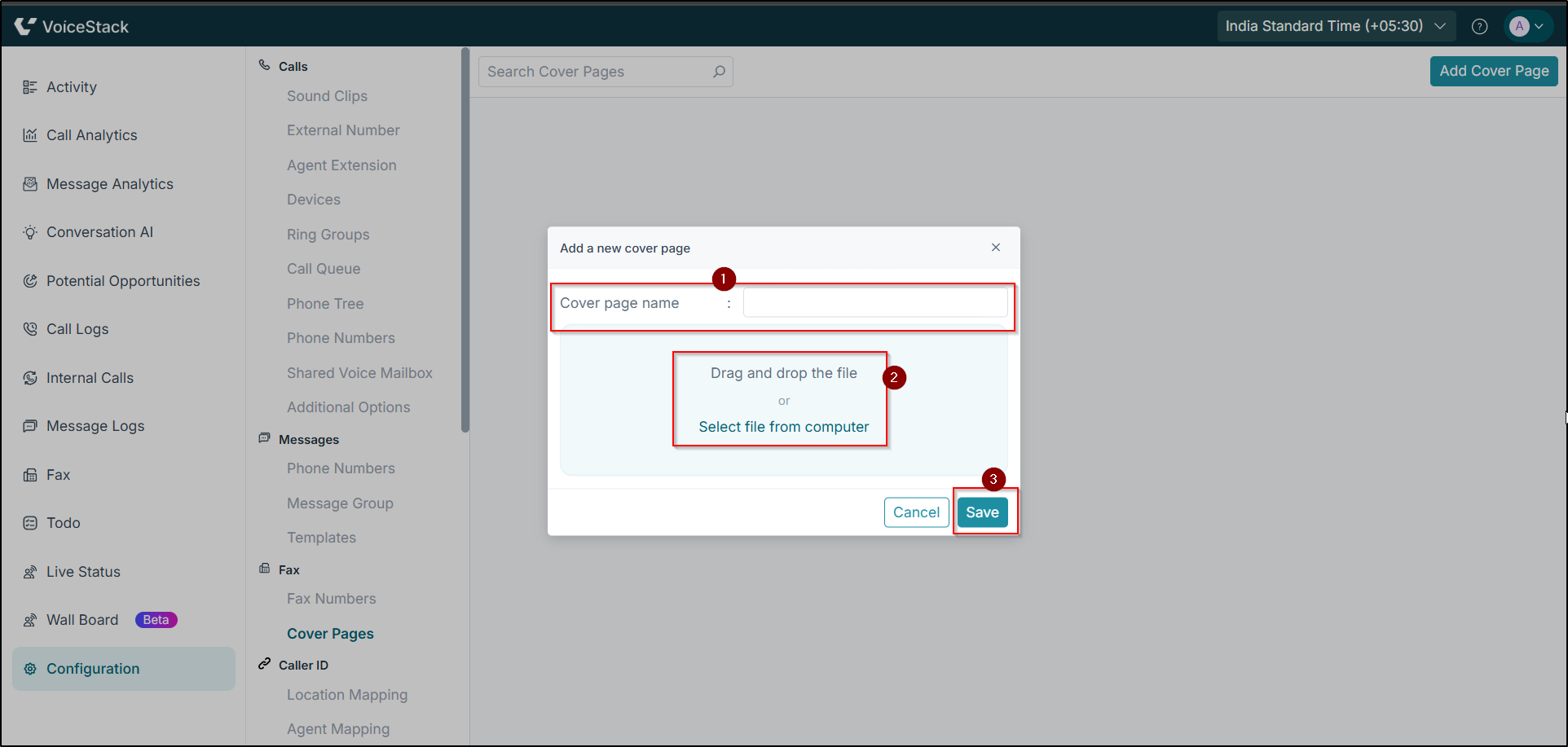 VoiceStack Admin App: Configuration: Fax Cover Page – CareStack: User Resource Center
