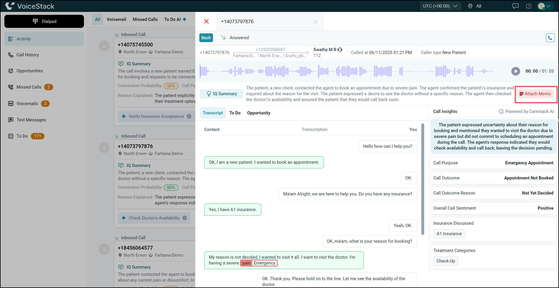 VoiceStack Agent App: Memo – CareStack: User Resource Center