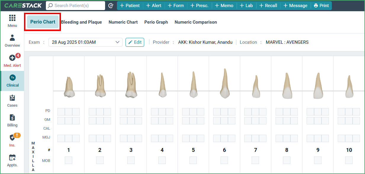 Explore Perio Charting – CareStack: User Resource Center