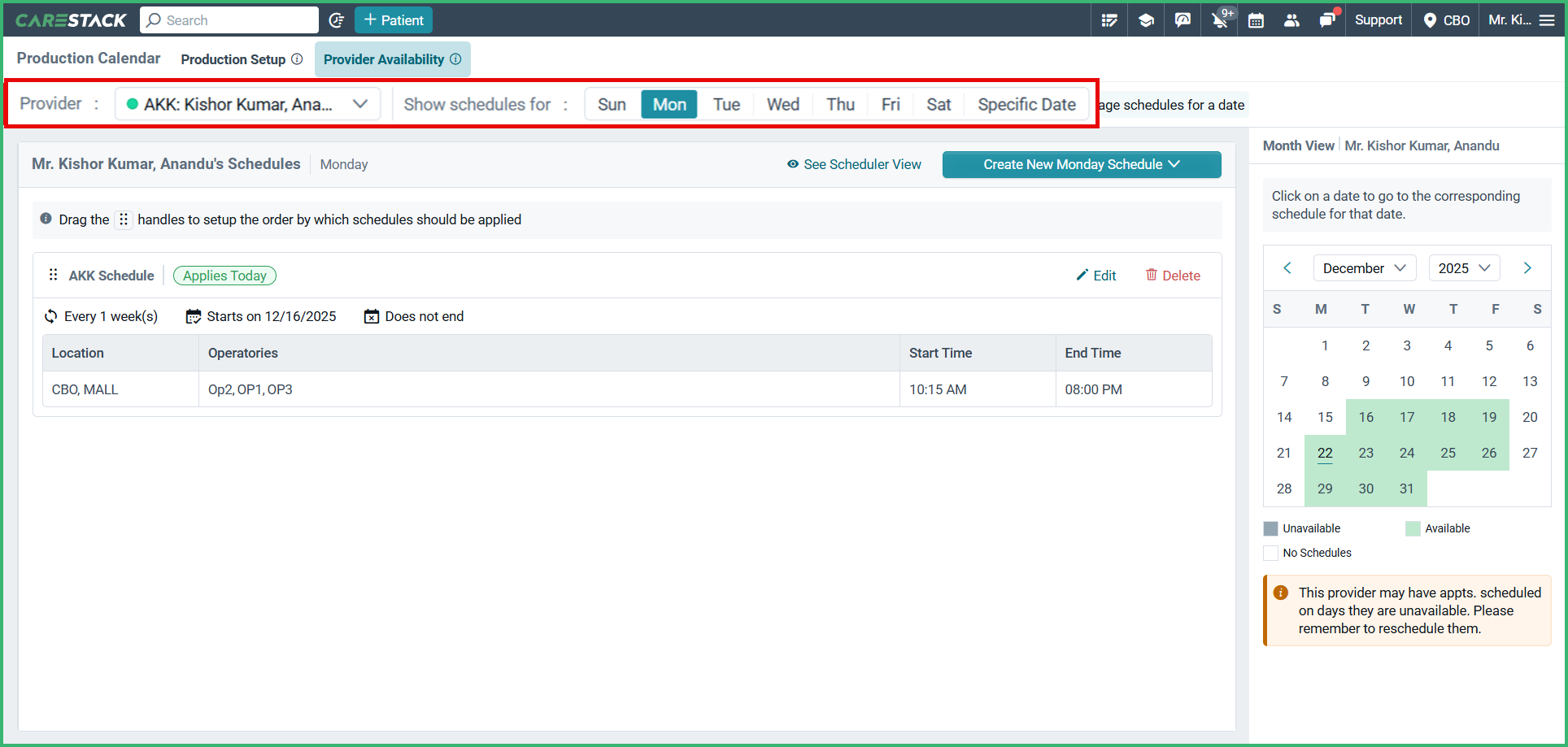 Check and Manage Provider Availability in Production Calendar ...