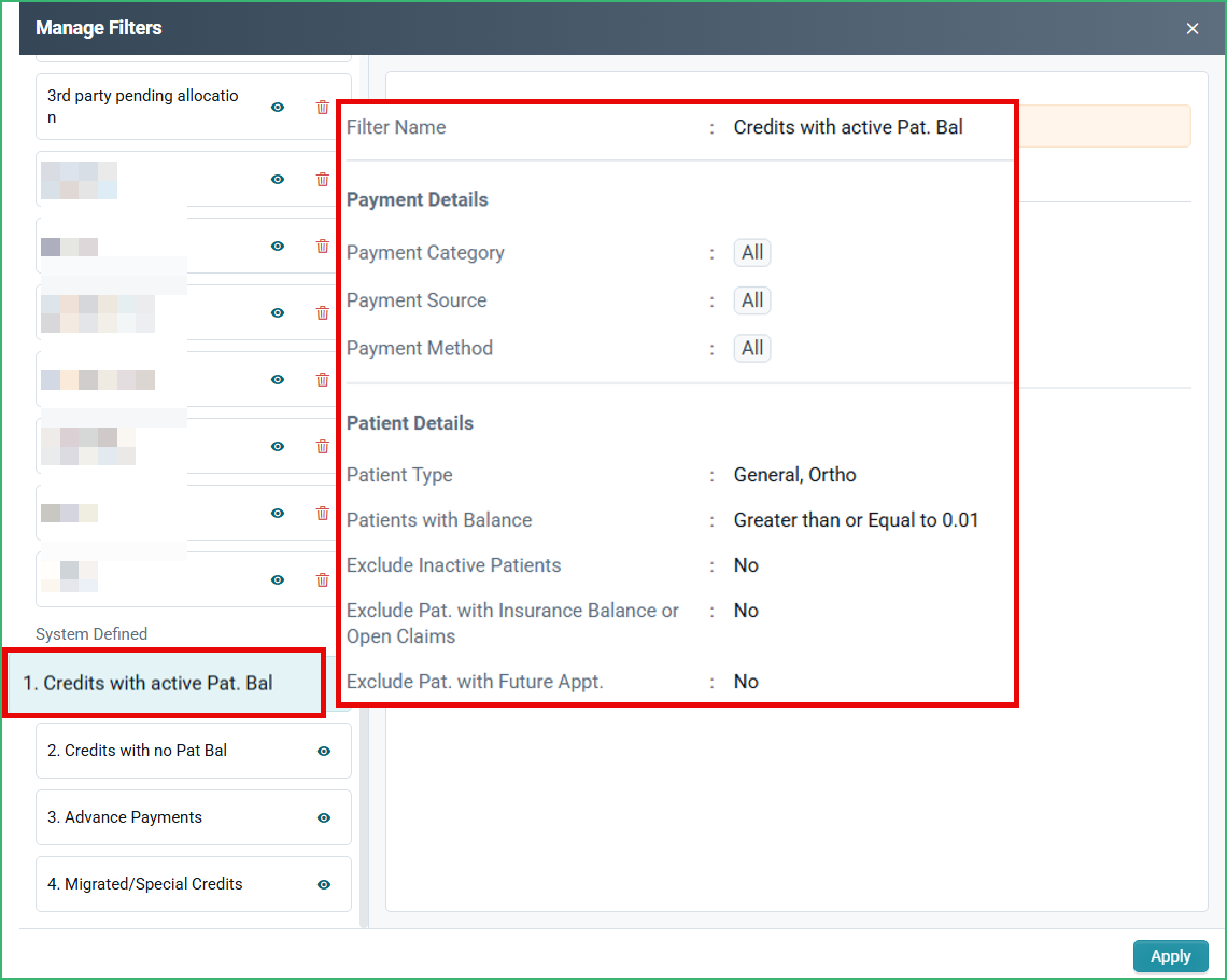 System Defined Filters for Unapplied Credit Management – CareStack ...