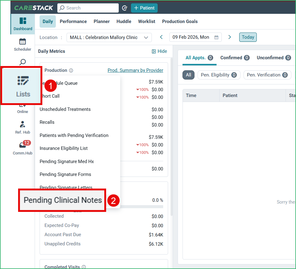 Pending Clinical Notes – CareStack: User Resource Center
