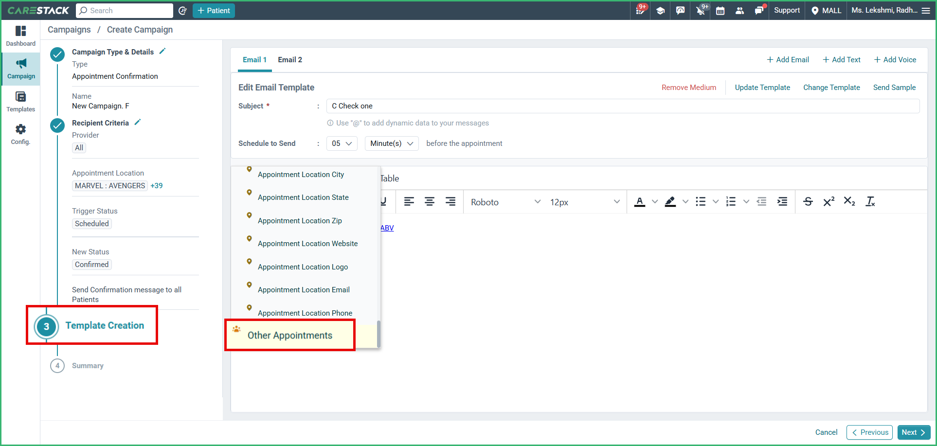 SMS Format for Appointment Campaigns – CareStack: User Resource Center