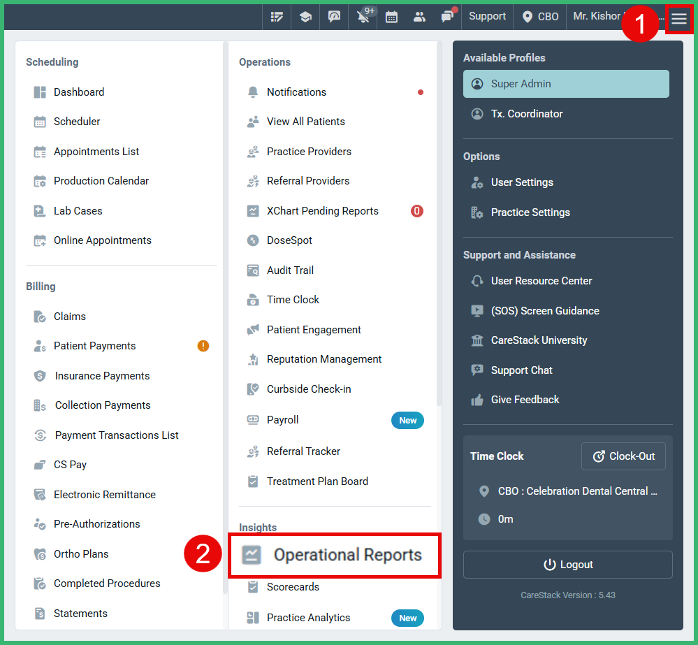 Access and Manage Operational Reports – CareStack: User Resource Center